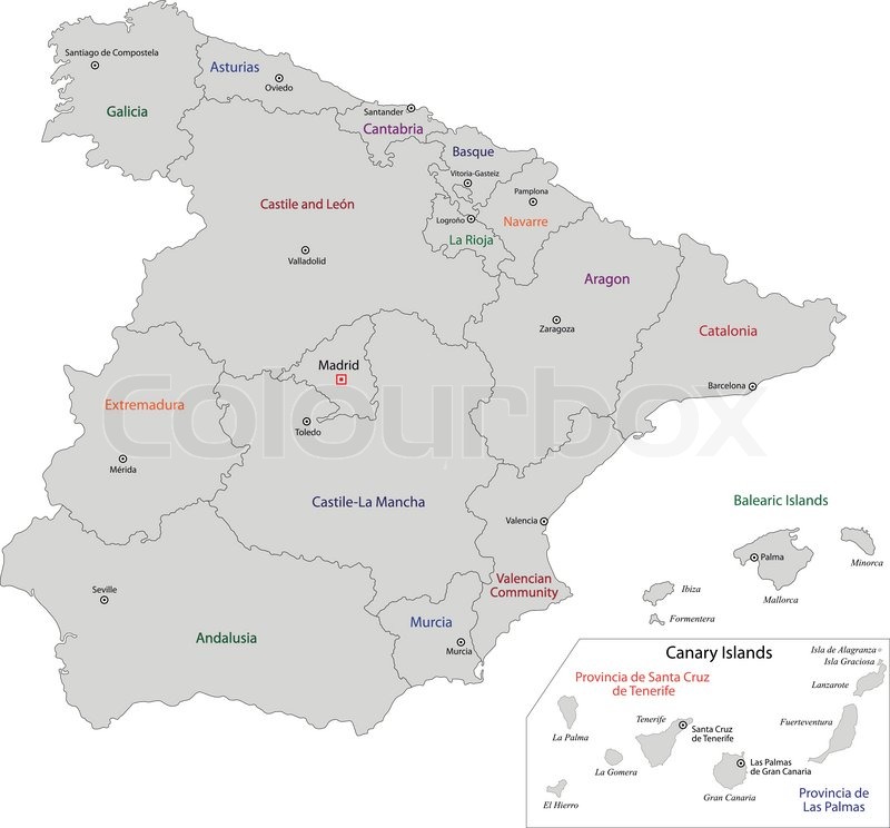 Grey Kort over Spanien | Stock vektor | Colourbox