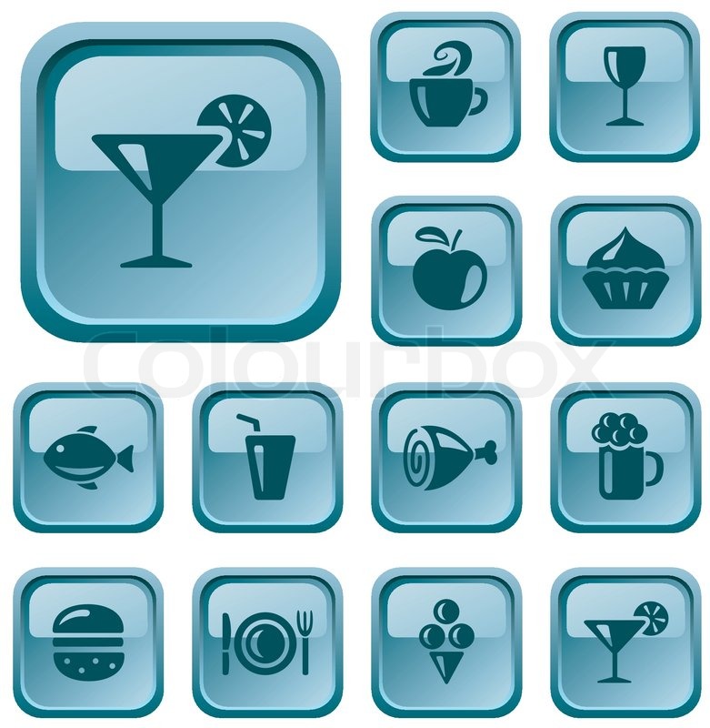 Food and drink button set | Stock vector | Colourbox