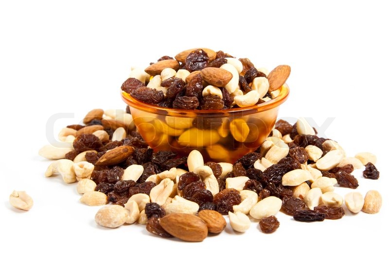 Nuts And Raisins Isolated On White Stock Image Colourbox