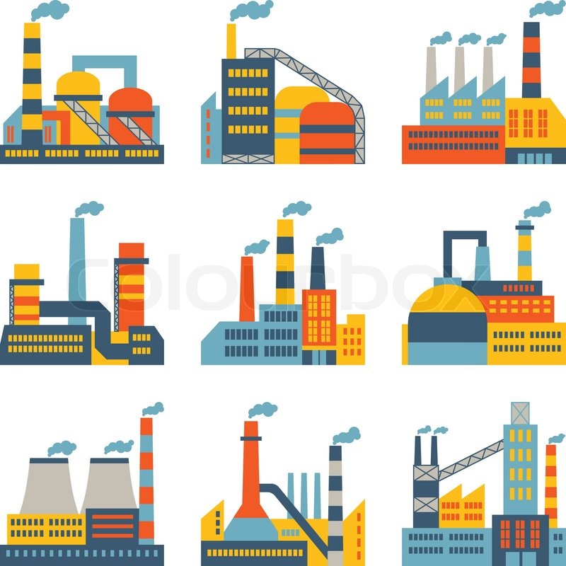 Industrielle Fabrik Gebäude icons in ... | Stock-Vektor | Colourbox