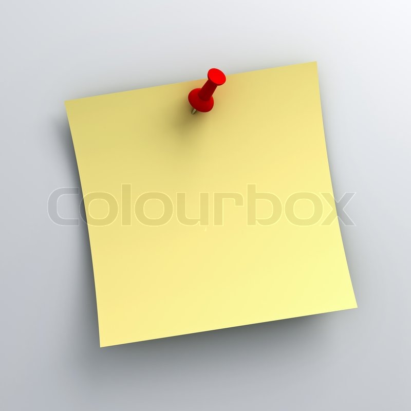 Yellow sticky note paper with red push ... | Stock image | Colourbox