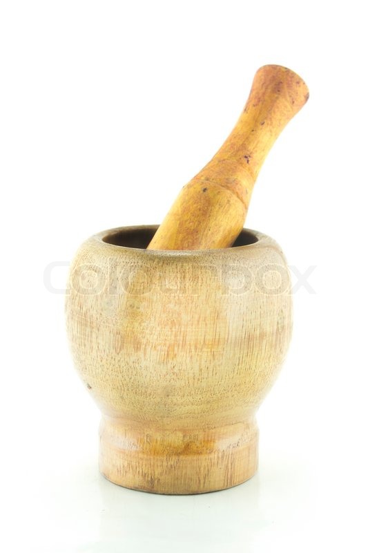 Handmade wooden mortar isolated on ... | Stock image | Colourbox