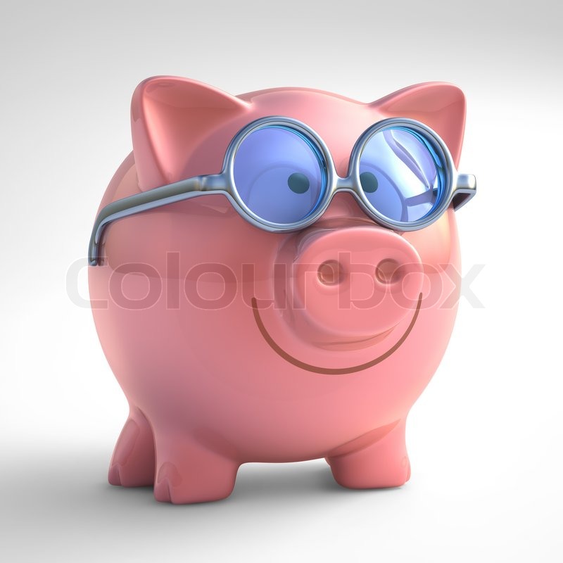 Piggy bank happy with sunglasses. With ... | Stock image | Colourbox