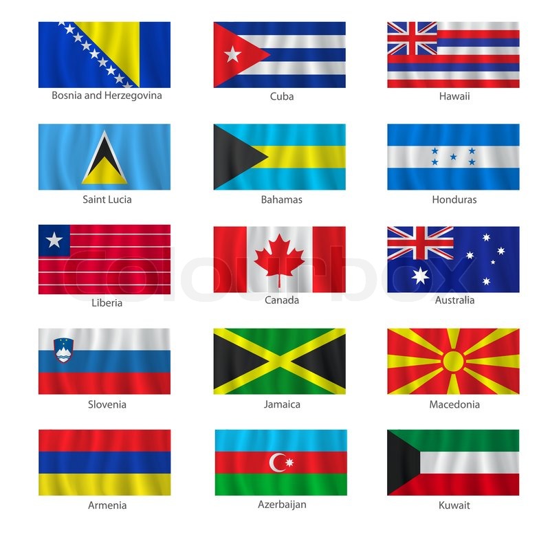 Set of flags with titles on the white ... | Stock vector | Colourbox