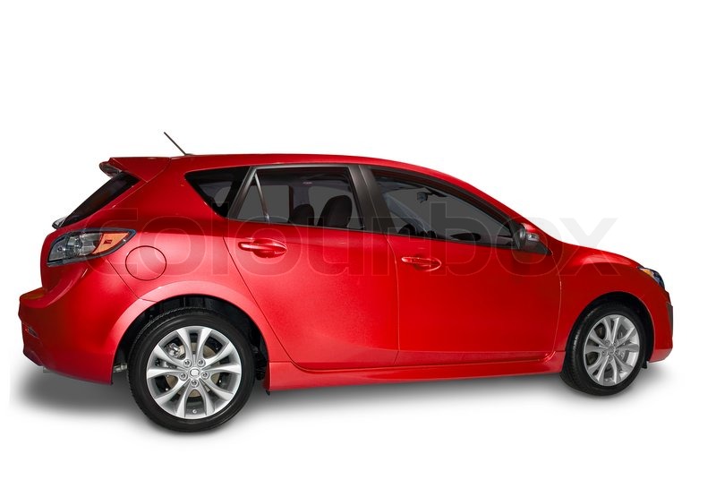 Bright red four door compact hybrid ... | Stock image | Colourbox