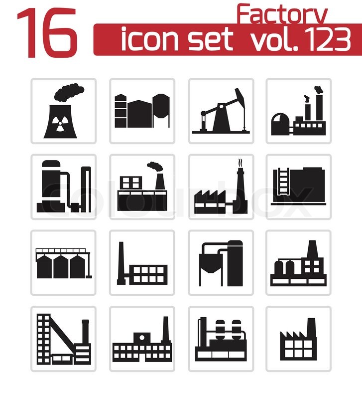 Vector schwarz Fabrik Icons | Stock-Vektor | Colourbox