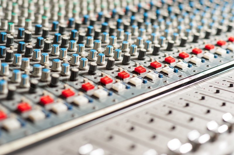 Closeup shot of audio mixer in ... | Stock image | Colourbox