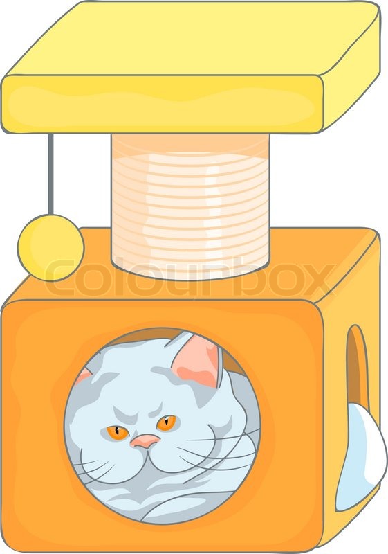 Cute british cat in the cat house with ... | Stock vector | Colourbox