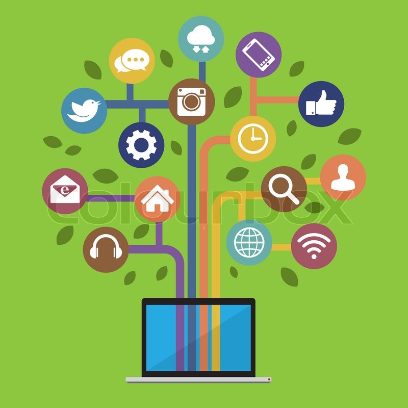 Computer med sociale medier ikoner | Stock vektor | Colourbox