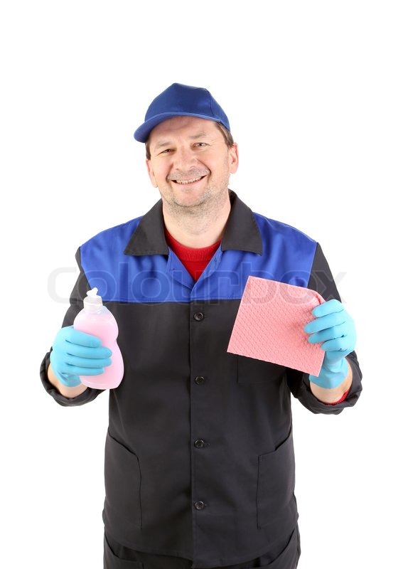 Man with cleaning supplies | Stock Photo | Colourbox