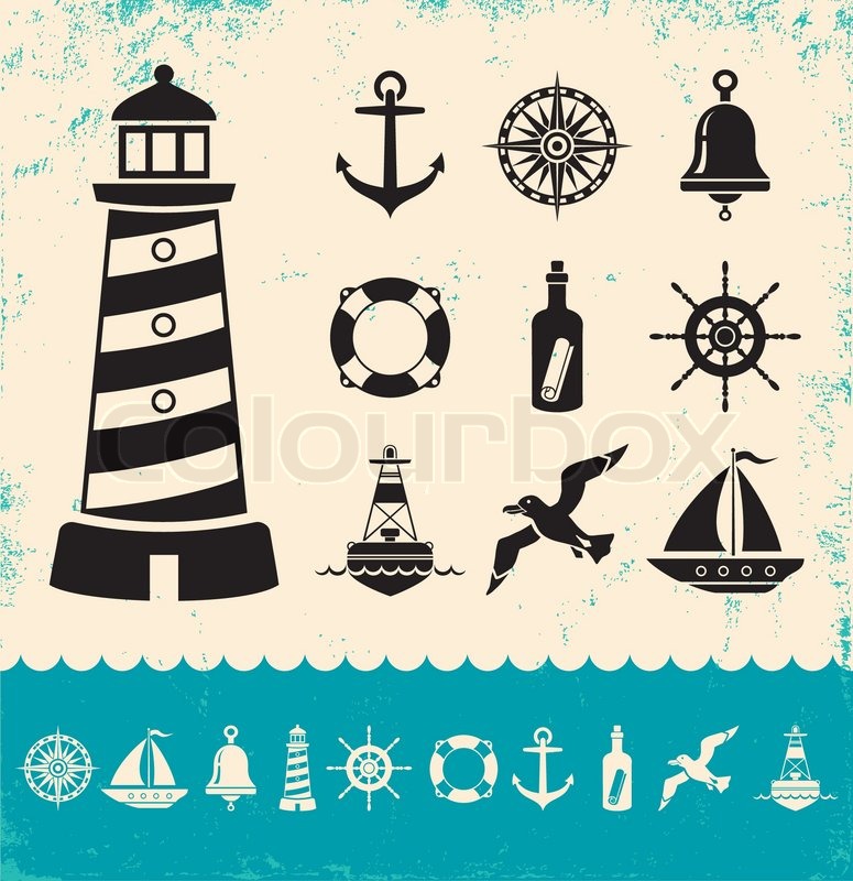 Illustration of set marine icons | Stock vector | Colourbox