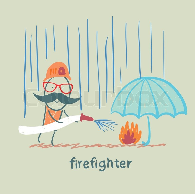 Firefighter stands in the rain and ... | Stock vector | Colourbox