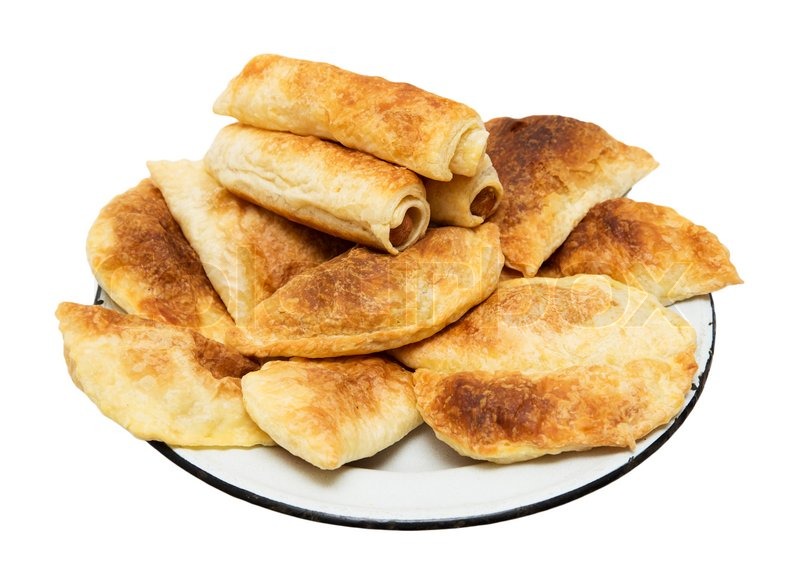 Fresh tasty meat pies on a white ... | Stock image | Colourbox