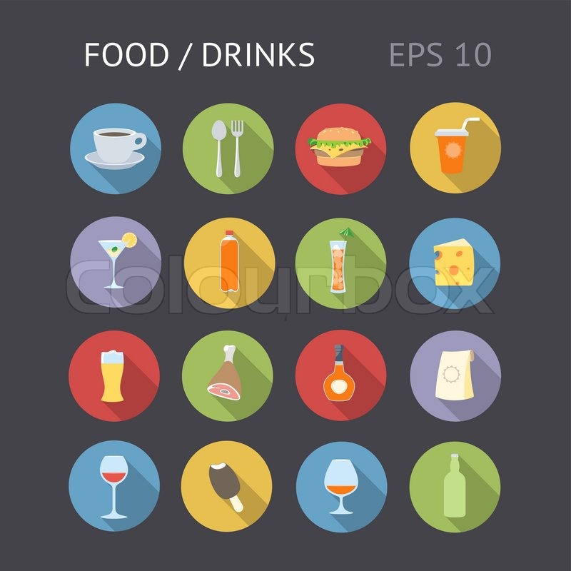 Flat icons for food and drinks. Vector ... | Stock vector | Colourbox