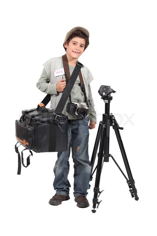 Little boy dressed as news camera man | Stock Photo | Colourbox