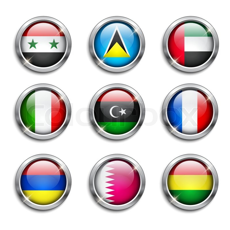Set of world flags round buttons, ... | Stock vector | Colourbox