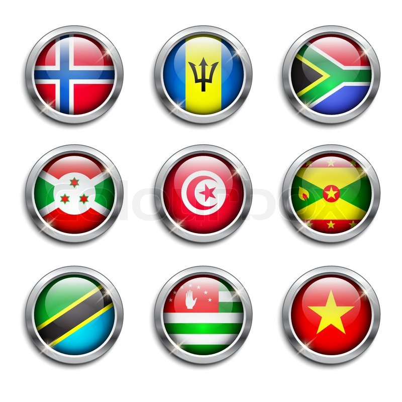 Set of world flags round buttons, ... | Stock vector | Colourbox