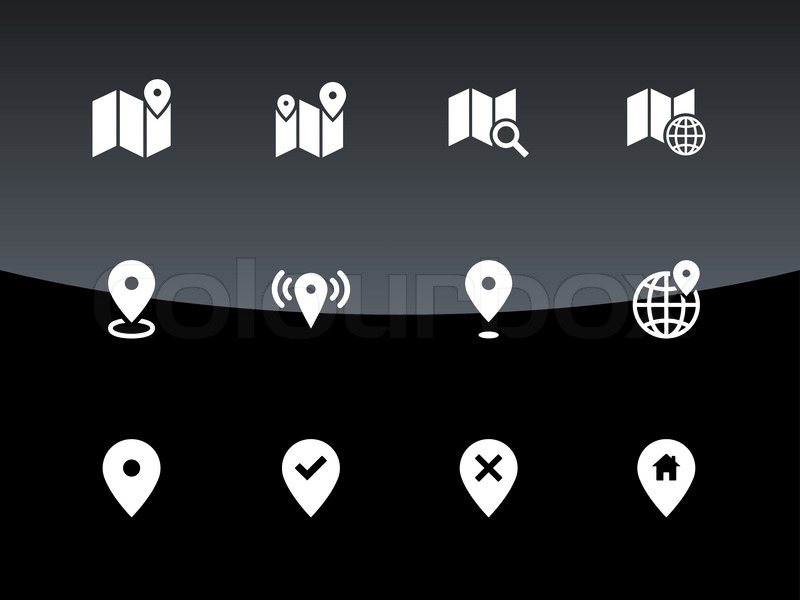 Map icons on black background. GPS and ... | Stock vector | Colourbox