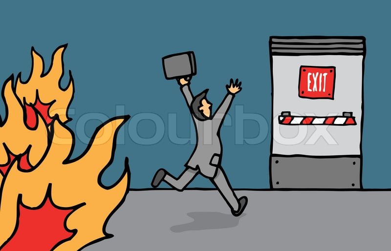 Businessman heading for emergency exit | Stock vektor | Colourbox