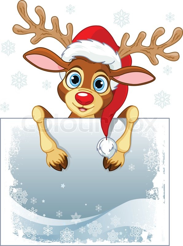 Christmas reindeer holding blank sign | Stock vektor | Colourbox