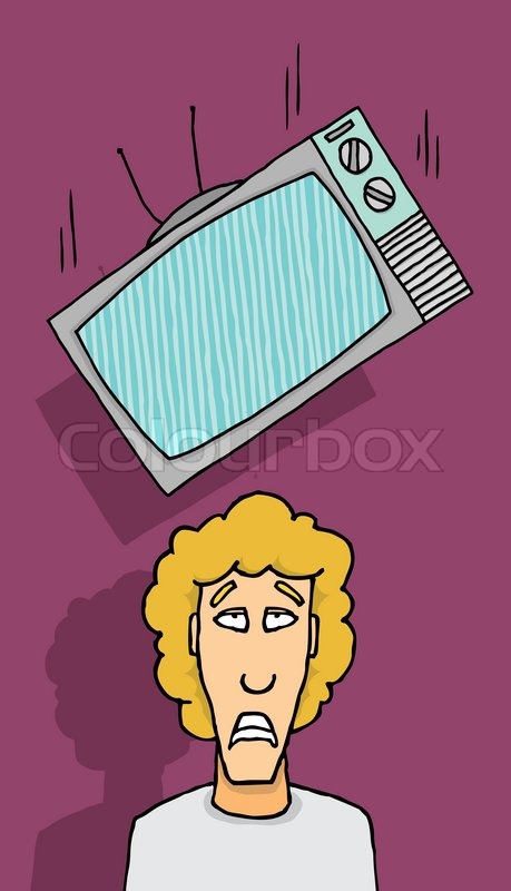 Tv set falling on guy´s head | Stock vector | Colourbox