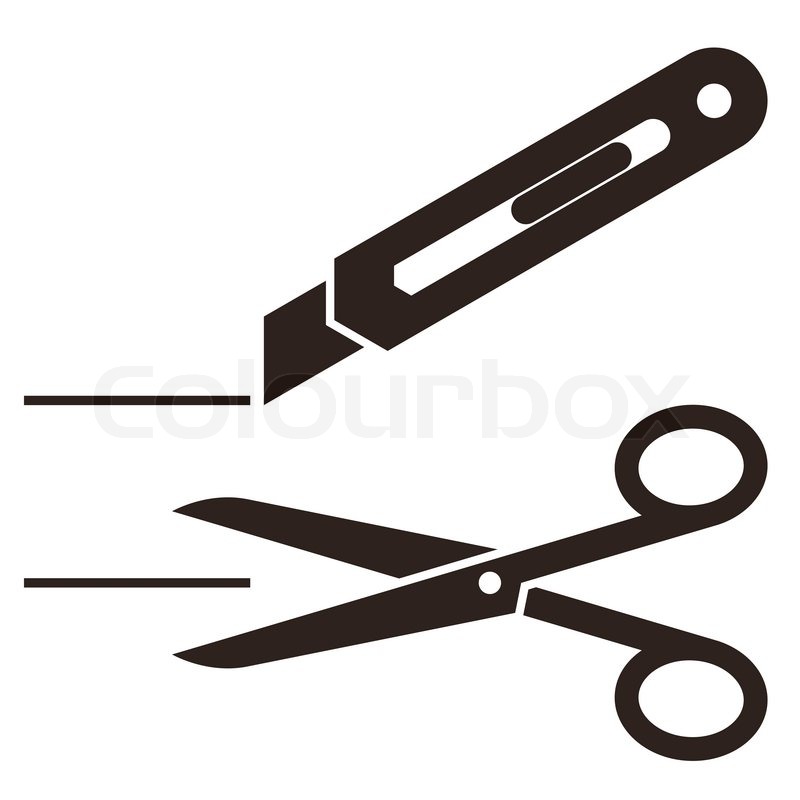 Cutter knife and Scissors symbol isolated on white backgroun | Stock ...