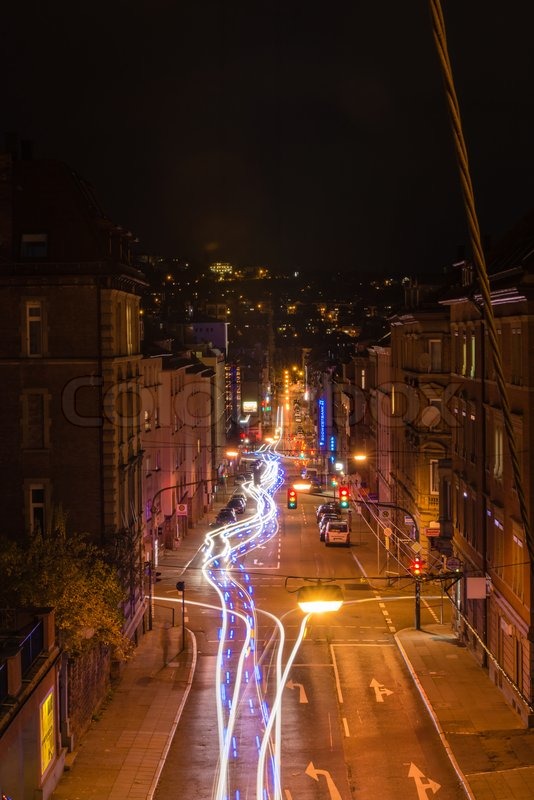 Stuttgart streets at night | Stock Photo | Colourbox
