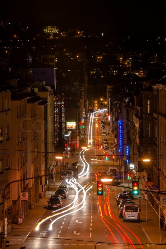 Stuttgart streets at night | Stock Photo | Colourbox
