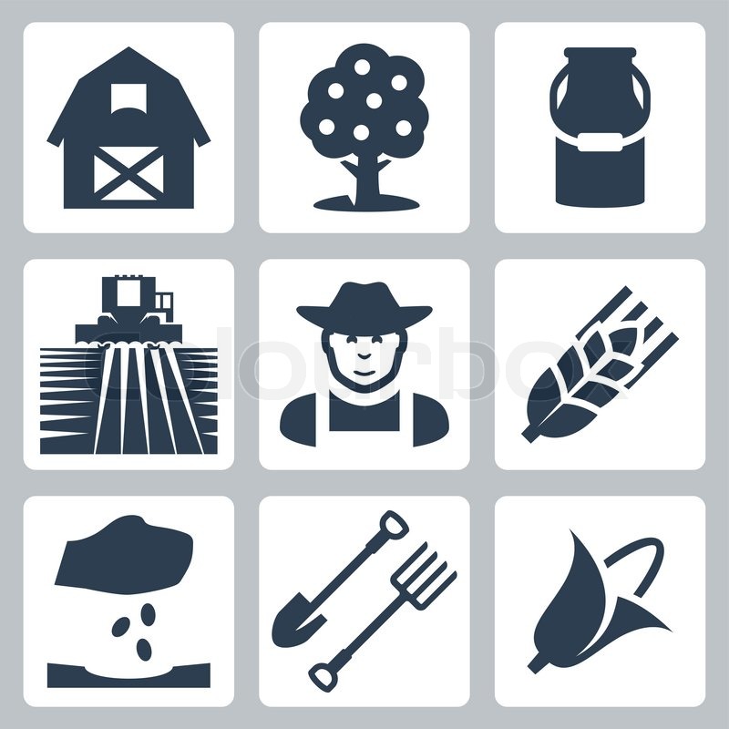 Vector farming icons set: barn, apple ... | Stock vector | Colourbox