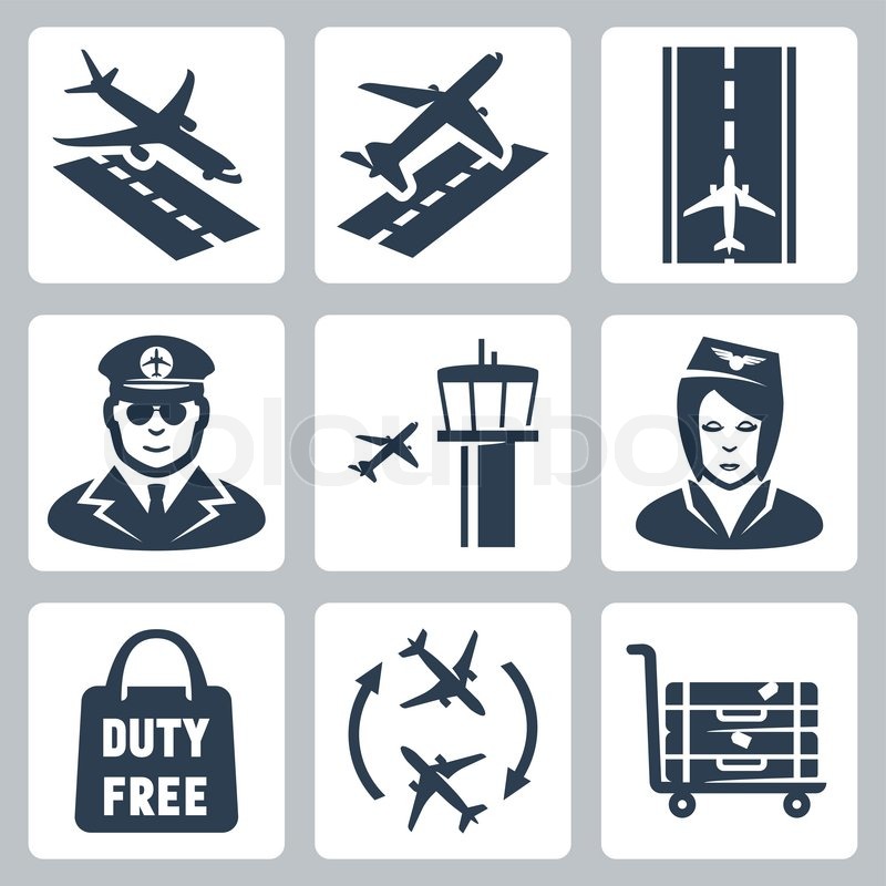 Vector lufthavn ikoner sæt : landing, ... | Stock vektor | Colourbox