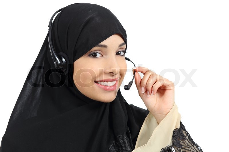 Beautiful phone operator arab woman ... | Stock image | Colourbox