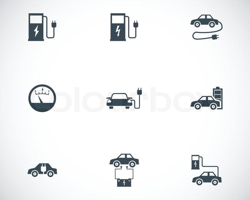 Vector sorte elbil ikoner sæt | Stock vektor | Colourbox