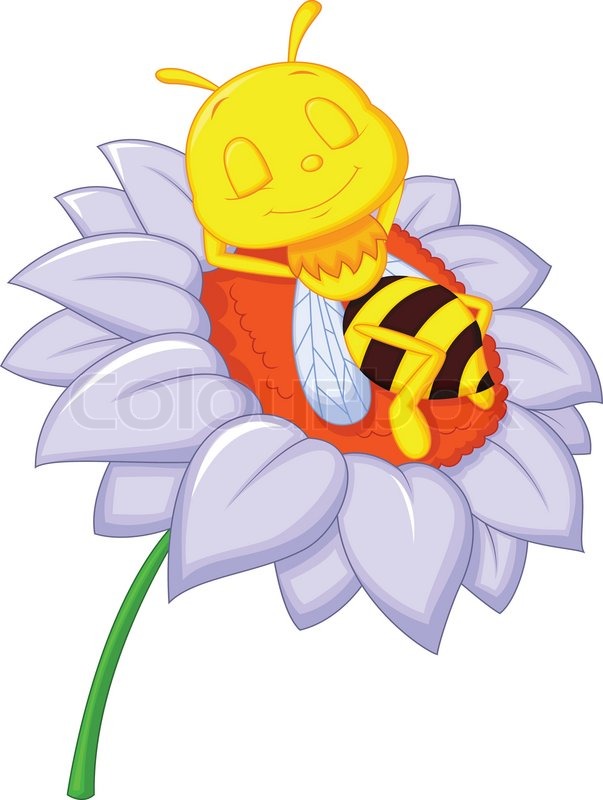 Little bee cartoon sleeping on the big ... | Stock vector | Colourbox