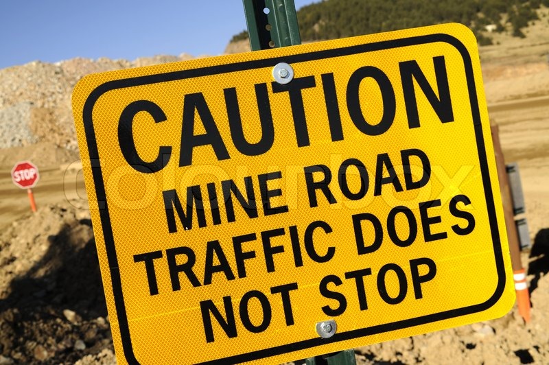 Yellow Caution Sign. Mine Road Traffic ... | Stock image | Colourbox