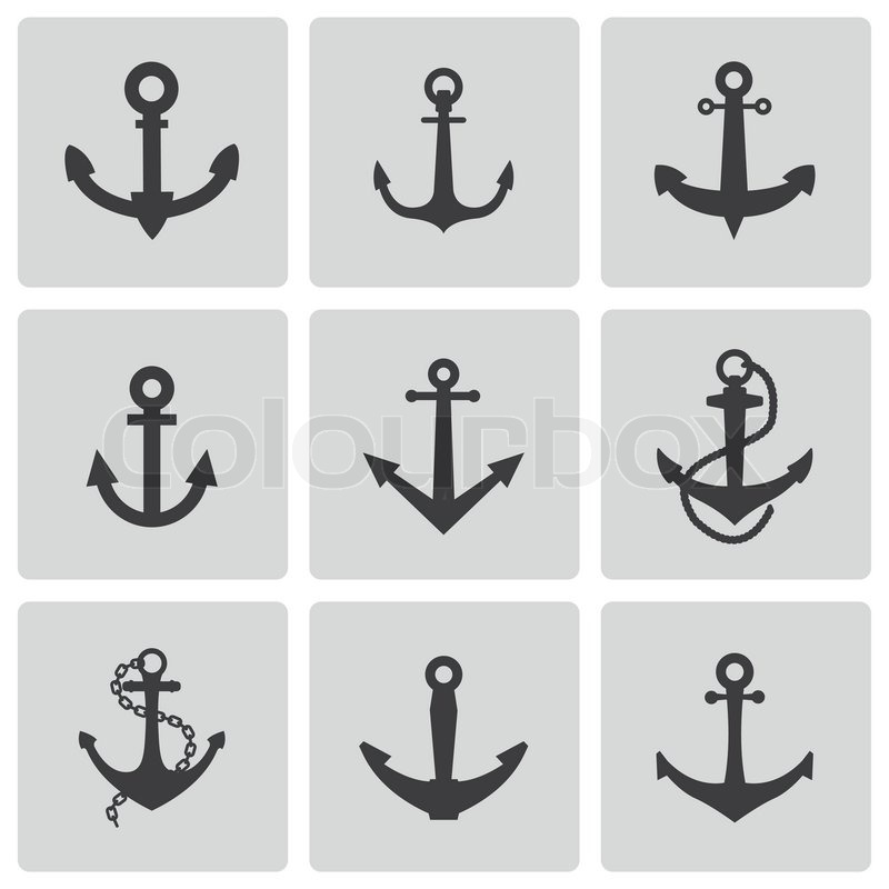 Vector sort anker ikoner sæt | Stock vektor | Colourbox