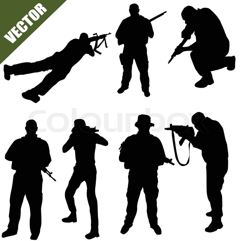 Various poses of army soldiers ... | Stock vector | Colourbox