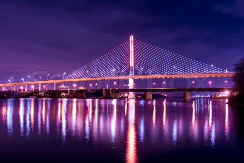 Night view of the Veterans' Glass City Skyway bridge in Toledo Ohio ...