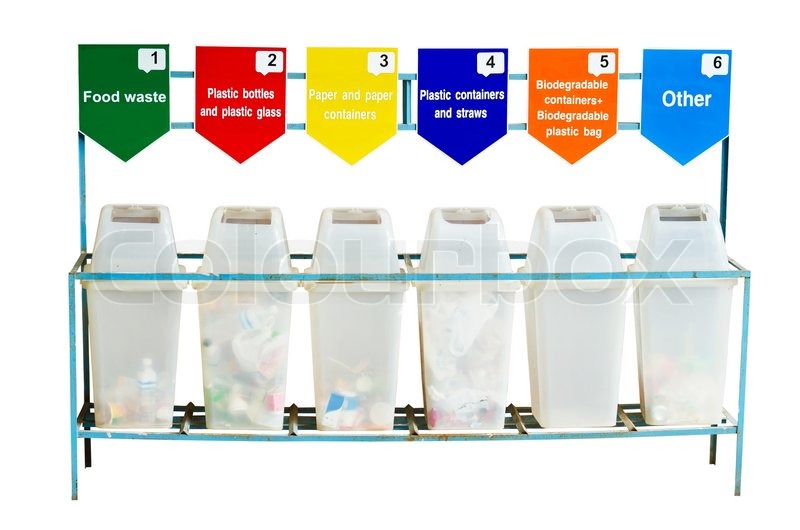 6 trash containers for garbage ... | Stock image | Colourbox