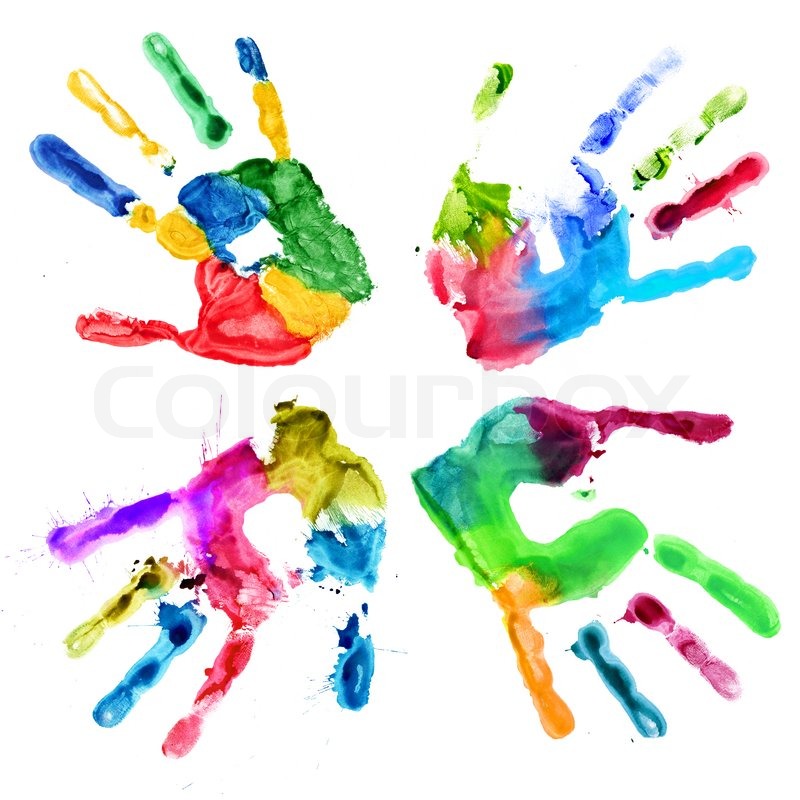 Handprints in different colors on a ... | Stock image | Colourbox