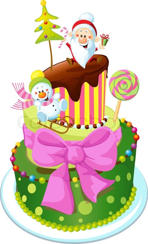 Christmas cake isolated on white ... | Stock vector | Colourbox