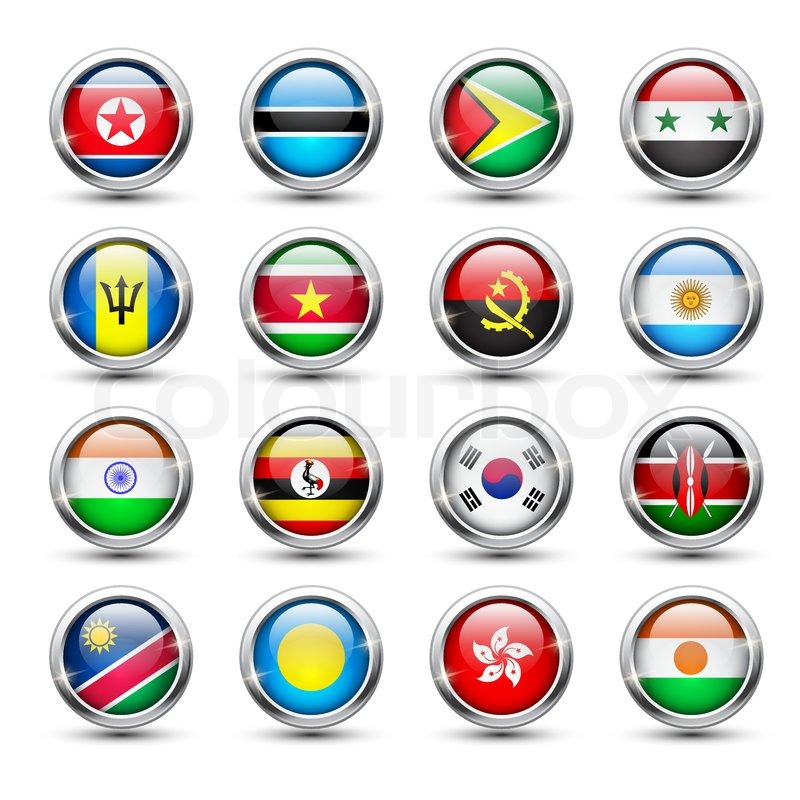 Verden flag glas ikoner | Stock vektor | Colourbox