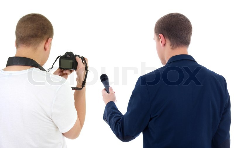 Reporter with microphone and ... | Stock image | Colourbox