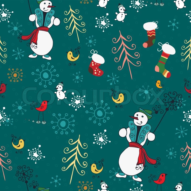 Christmas texture with cute Santa, ... | Stock vector | Colourbox