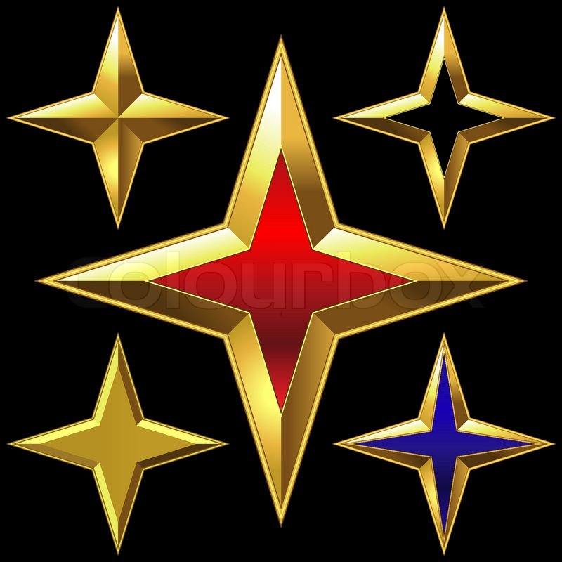 Volume shiny gold four-point star bulk ... | Stock vector | Colourbox