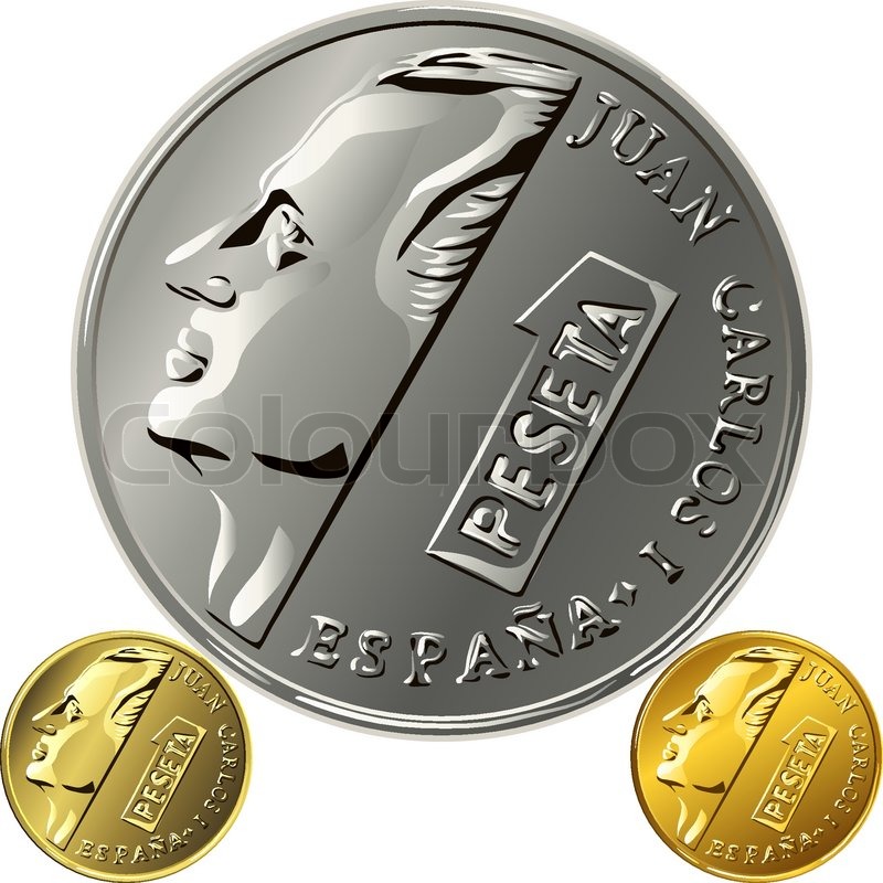 Spanish money peseta gold and silver ... | Stock vector | Colourbox
