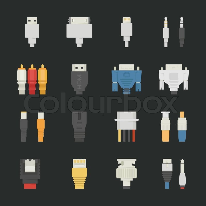 Cable wire computer icons with black ... | Stock vector | Colourbox