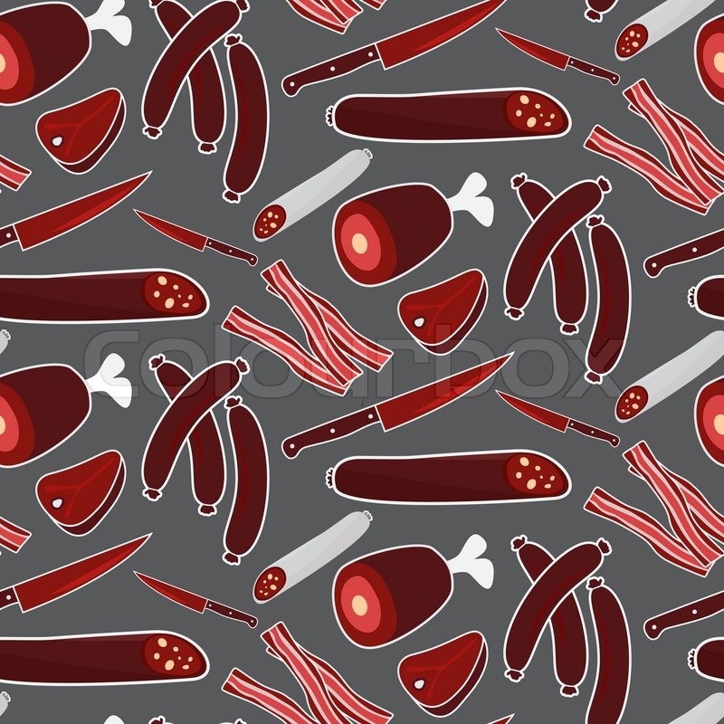 Seamless vector meat pattern on grey | Stock vector | Colourbox