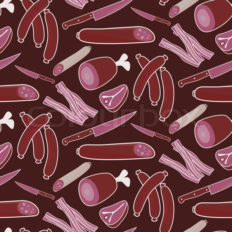 Seamless vector meat pattern on brown | Stock vector | Colourbox