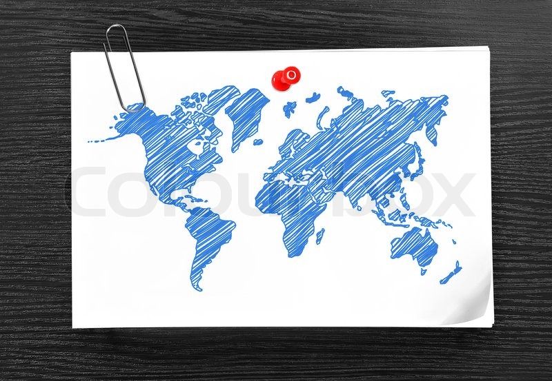 Paper with drawing map attached to ... | Stock image | Colourbox