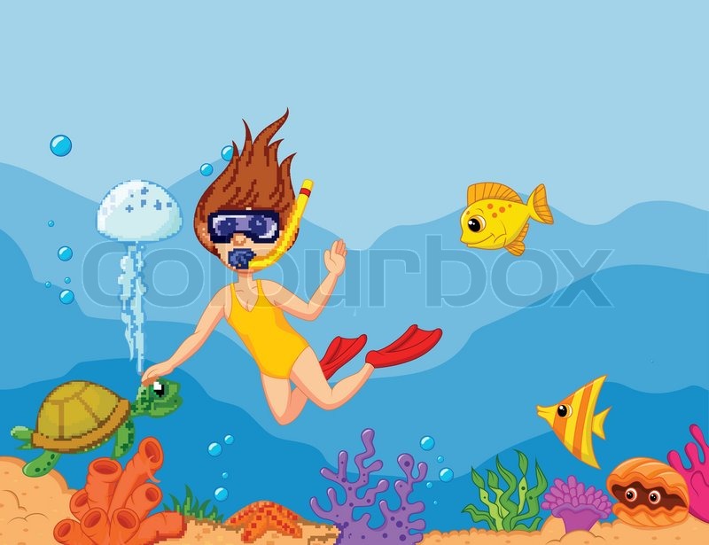 Vector illustration of Snorkeling girl ... | Stock vector | Colourbox